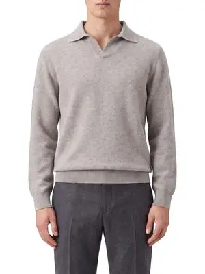 Brunello Cucinelli Brunello Cucinelli Long-Sleeve V-Neck Polo In 100% Cashmere Grey