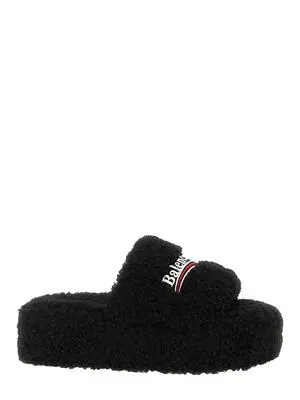 Balenciaga Furry Platform Slides - Black