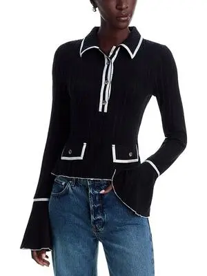 AREA STARS AREA STARS Remi Ribbed Button Placket Top Black
