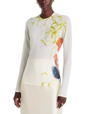 JASON WU Shadow Floral Merino Wool Crewneck Sweater - Chalk/multi