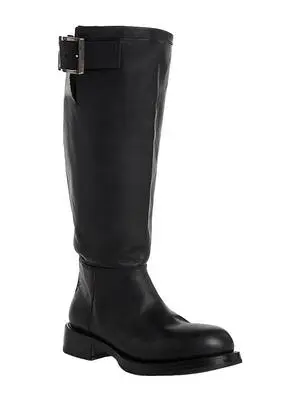 Balenciaga Buckle Tall Leather Boots - Black/silver