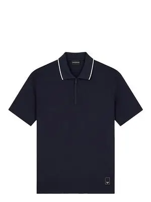 Emporio Armani Tipped Zip Polo Short Navy