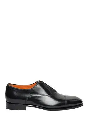 Santoni Leather Cap Toe Oxford Dress Shoes - Black