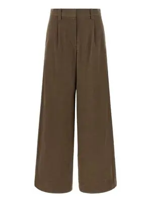 Brunello Cucinelli Wide Leg Cotton Fustian Trousers - Brown