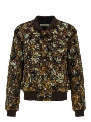 Dries Van Noten Valtor Embroidered Velvet Bomber Jacket - Brown