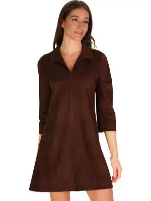 DUFFIELD LANE Suede Victoria Dress - Chicory