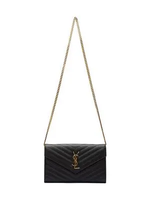 Saint Laurent Cassandre Matelassé Chain Wallet - Black