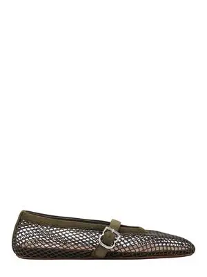 Alaïa Flat Ballerinas In Mesh And Suede Leather - Green