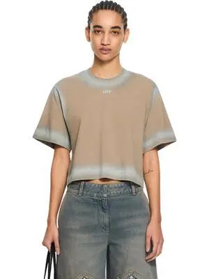 Off-White Off-White Women Spray Off Stamp Crop T-Shirt Cream