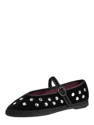 FLABELUS Mae Silver Mary Jane Flats Black