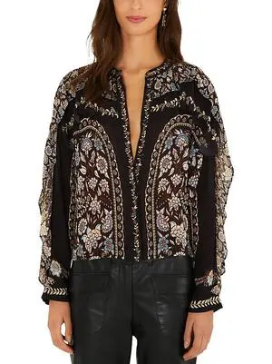 Farm Rio Daniela Band Collar Blouse - Daniela Black