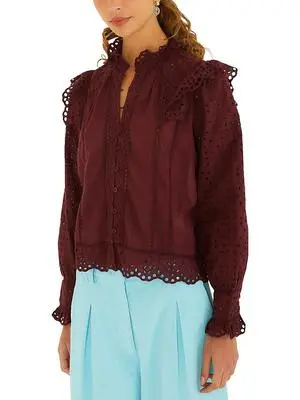 Farm Rio Broderie Anglaise Ruffle Blouse - Red