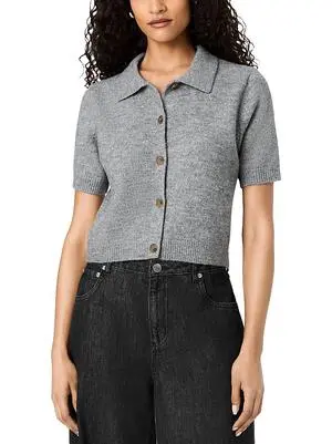 French Connection Suzie Knit Short Sleeve Collared Cardigan Sweater - Grey
