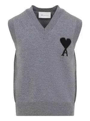 AMI Paris Sleeveless V-neck Sweater - Gray