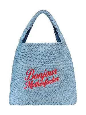 LILLY LOVES Woven Shoulder Bag With Embroidered Detail - Blue