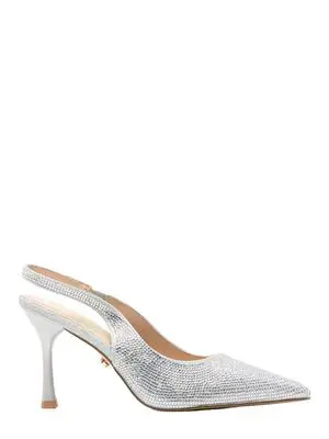 TWENTY FOURHAITCH Crystal Embellished Slingback Pumps - Silver