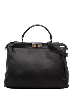 Fendi 2000-2010 Large Goatskin Peekaboo Iconic Satchel Black
