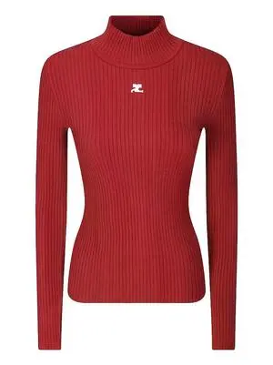 COURREGES Reedition Ribbed-knit Mockneck Sweater - Red