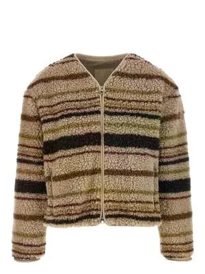 Moncler Striped Teddy-effect Cardigan Neutrals