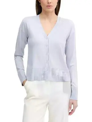 Sisley V-neck Button-up Cardigan With Ribbed Trim - Blue