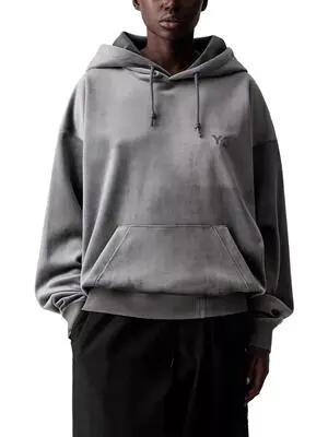 Y3 Logo-print Velvet Hoodie - Grey