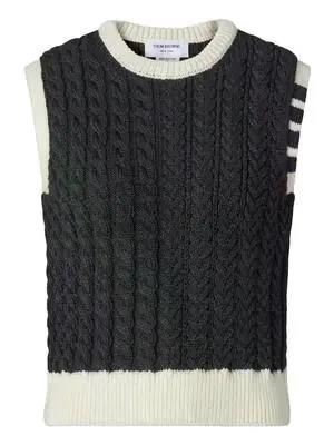 Thom Browne Merino Wool Aran Cable Shell Top - Grey