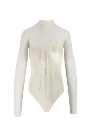 Elisabetta Franchi Ribbed Knit Bodysuit With Sheer Panels - Neutrals
