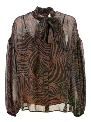 Max Mara Zebra Print Silk Blouse - Brown