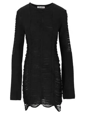 Attico Distressed Knit Mini Dress - Black