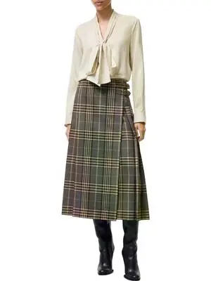 Burberry Check Wool Midi Kilt - Brown
