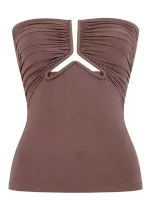 Rick Owens Cut-out Ruched Top Brown