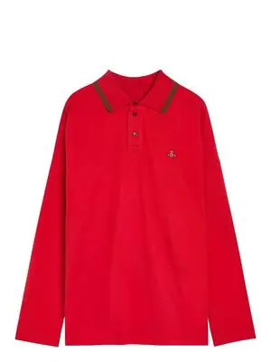 VIVIENNE WESTWOOD Orb-embroidered Long-sleeve Polo Shirt - Red