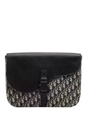 Dior Oblique Canvas And Leather Saddle Pouch Clutch Bag - Blue