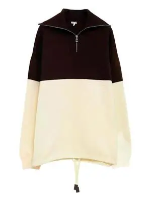 Loewe LOEWE Anagram Embroidered Colour-Block Quarter-Zip Sweater Brown