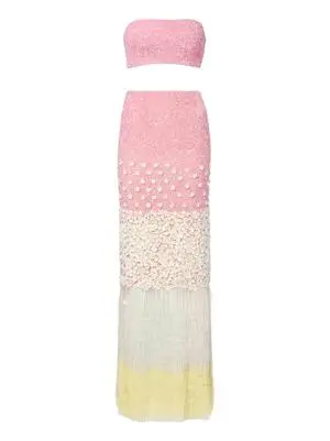 LA FUORI Là Fuori Sunrise Fringe Cascade Top And Maxi Skirt Set