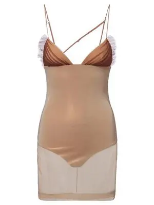 NENSI DOJAKA Sheer Tulle Minidress - Beige