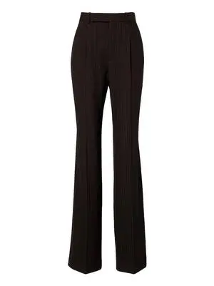 Saint Laurent Pinstripe Wool-blend Wide-leg Pants - Brown