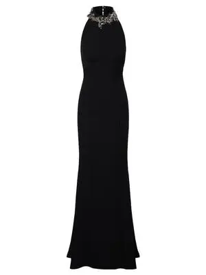 Safiyaa Lark Embellished Halterneck Crêpe Gown - Black