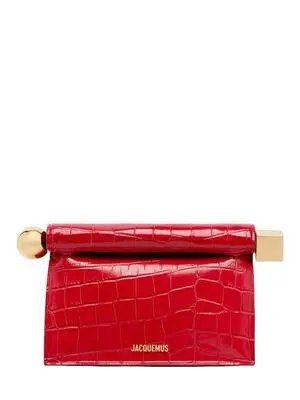 Jacquemus Rond Carré Small Croc-effect Leather Clutch - Red
