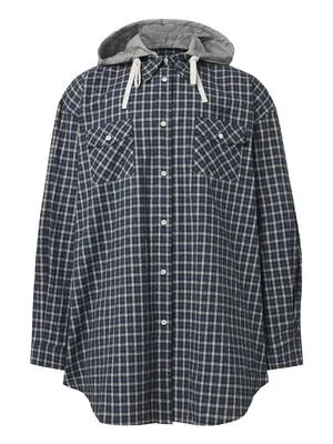 Miu Miu Checked Cotton Flannel Overshirt - Blue