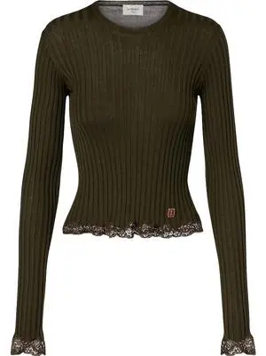Saint Laurent Lace-trimmed Wool, Cashmere, And Silk Top - Green