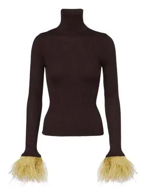 La DoubleJ Feather-trimmed Cashmere And Silk Top - Brown