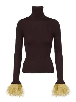 La DoubleJ Feather-trimmed Cashmere And Silk Top - Brown