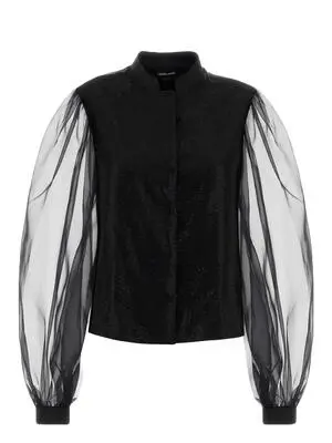 Giorgio Armani Satin Shirt With Sheer Sleeves - Black