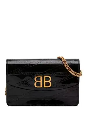 BALENCIAGA 2019 Embossed Patent Losange Bb Wallet On Chain Crossbody Bag