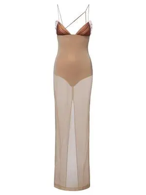 NENSI DOJAKA Sheer Tulle Maxi Dress - Beige