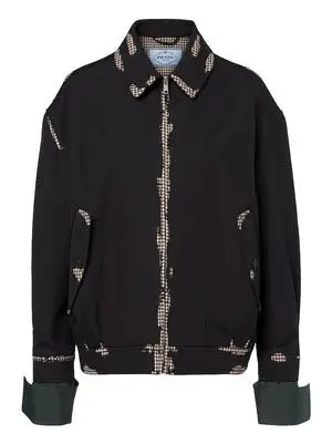 Prada Houndstooth Devoré Cotton Blouson Jacket - Black
