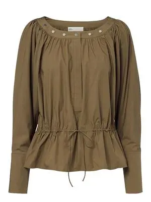 Tory Burch Studded Cotton-blend Poplin Blouse - Green