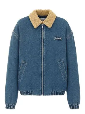 Miu Miu Denim Jacket With Rib Knit Collar - Blue