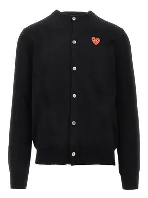 Play Comme Des Garcon Heart Patch Crewneck Cardigan - Black